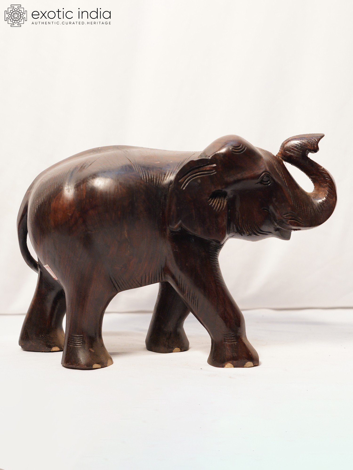 12" Walking Gesture Elephant Statue | Handmade Rosewood Figurine ...