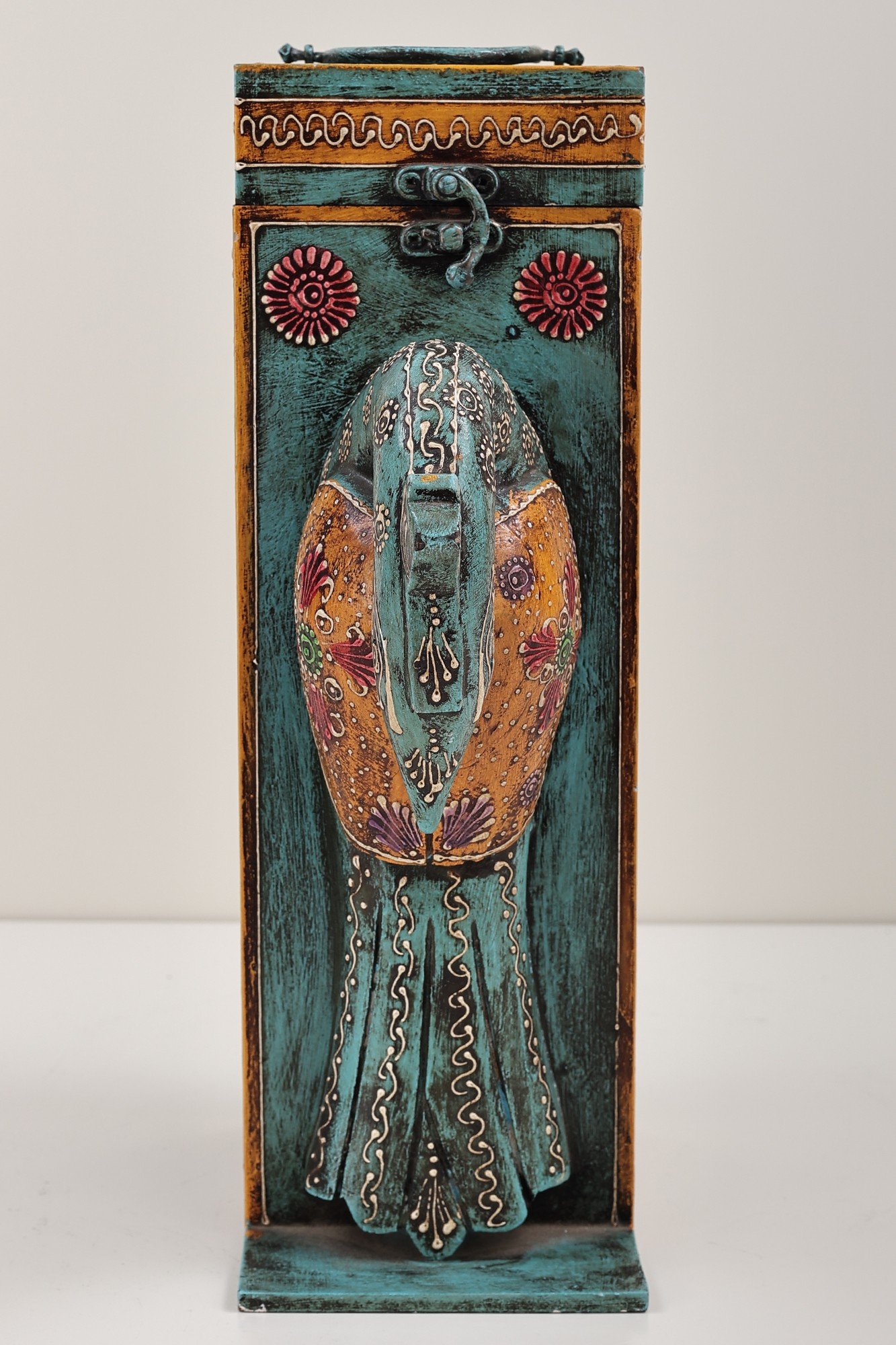 13" Long Hand Painted Peacock Bottle Box | Handmade Mango Wood Boxes ...